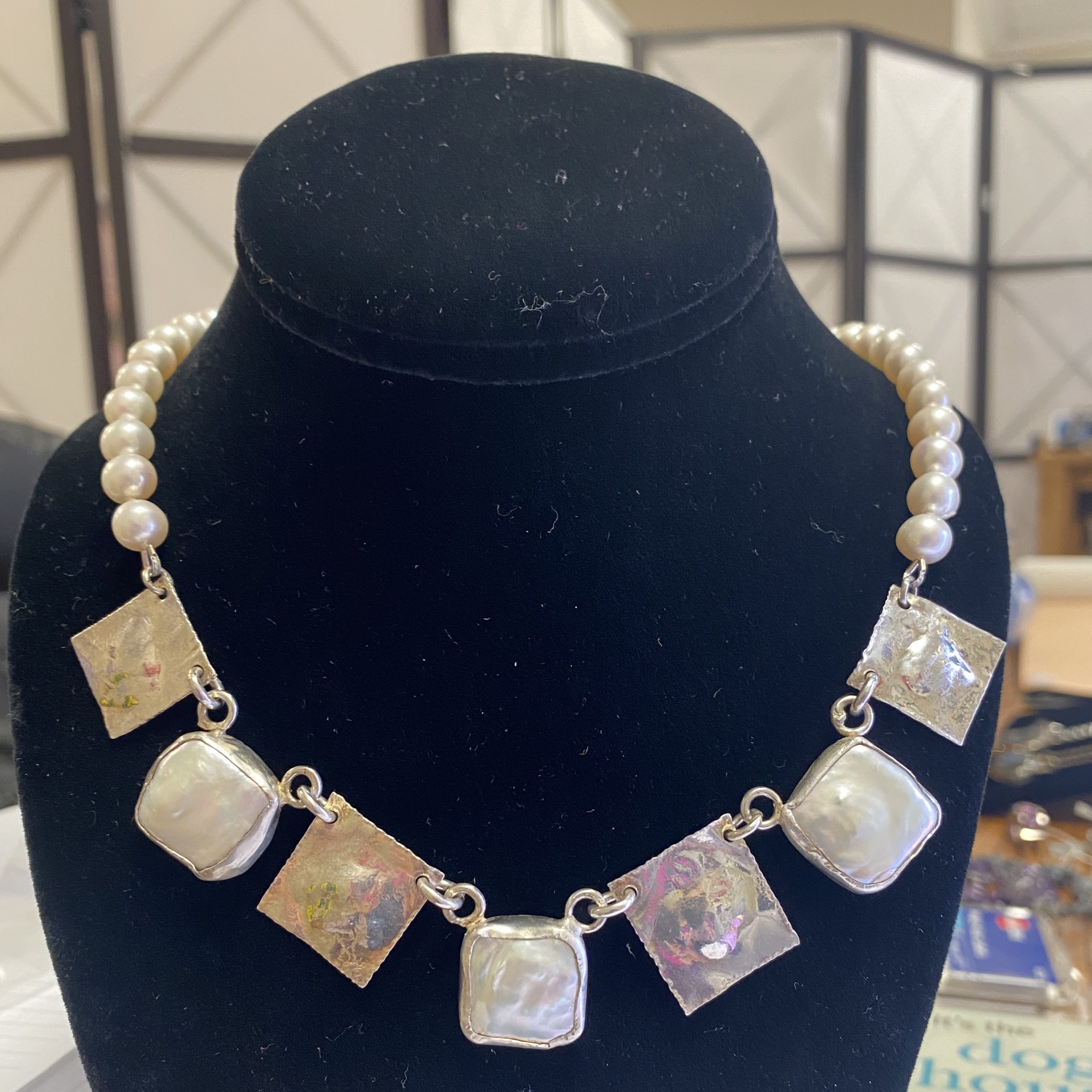 Square and Round Pearl Necklace - Maleku Jewelry