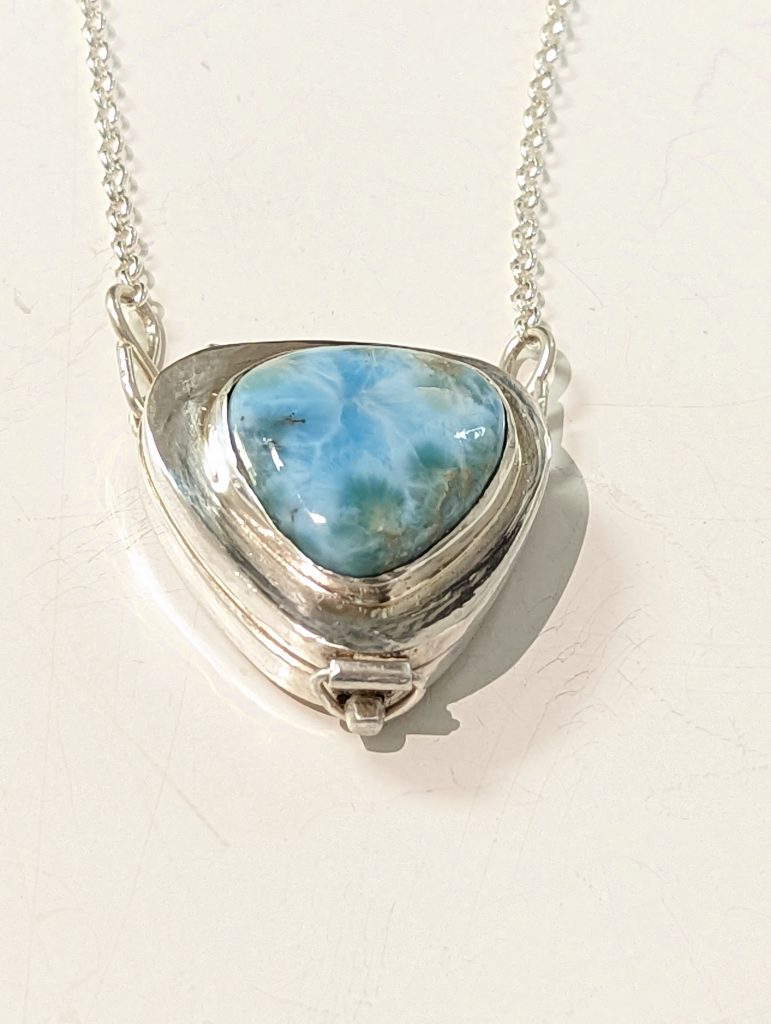 Sterling Silver and Larimar Stone Locket - Maleku Jewelry